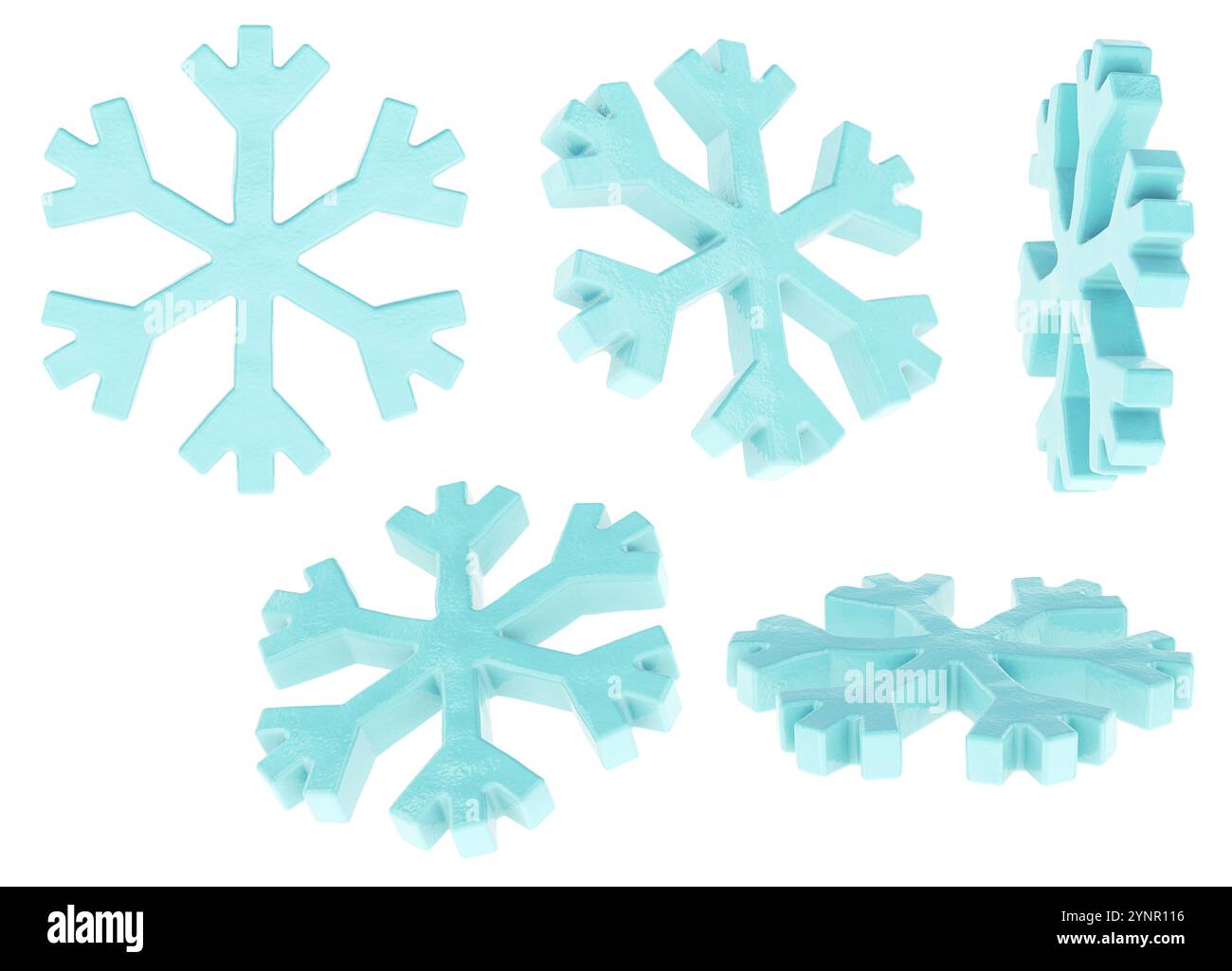 Snowflakes, side and front views. 3D rendering isolated on white ...