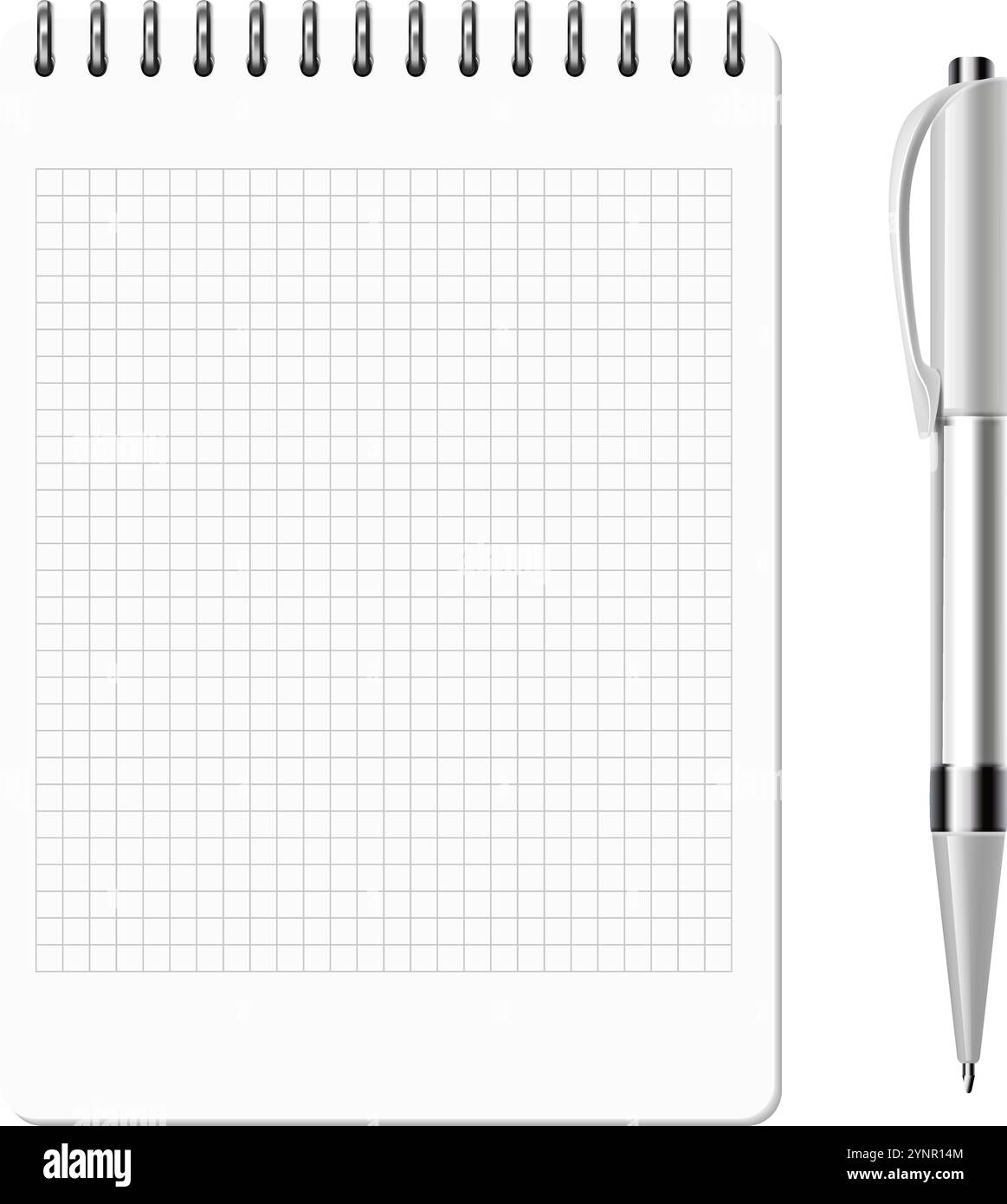 Open notepad with square paper and realistic pen mockup Stock Vector ...