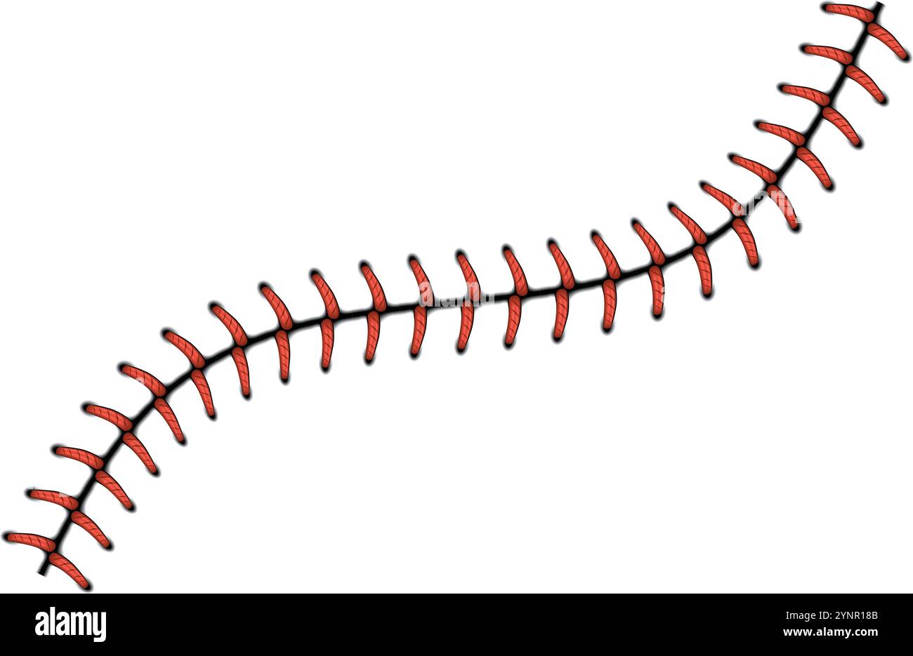 Thread seam. Red rope stitch. Baseball sewing isolated on white ...