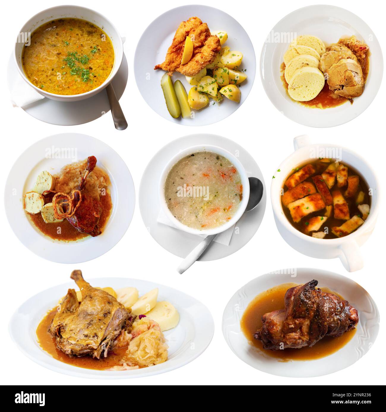 Set of czech cuisine dishes at plates isolated on white Stock Photo - Alamy