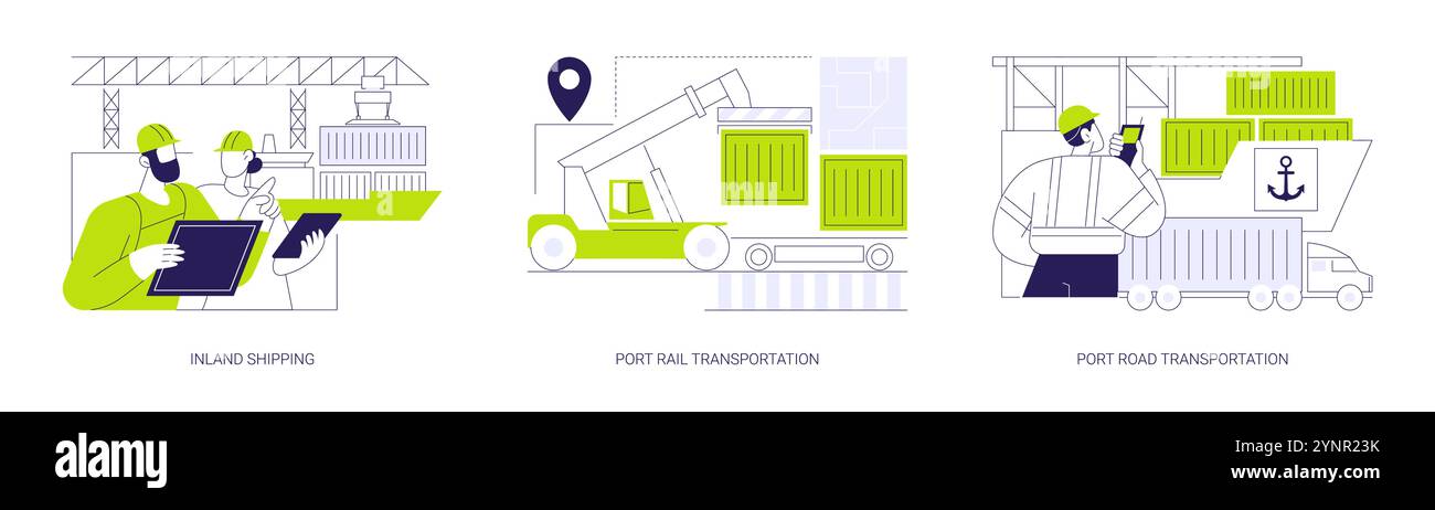 Sea port infrastructure abstract concept vector illustrations Stock ...