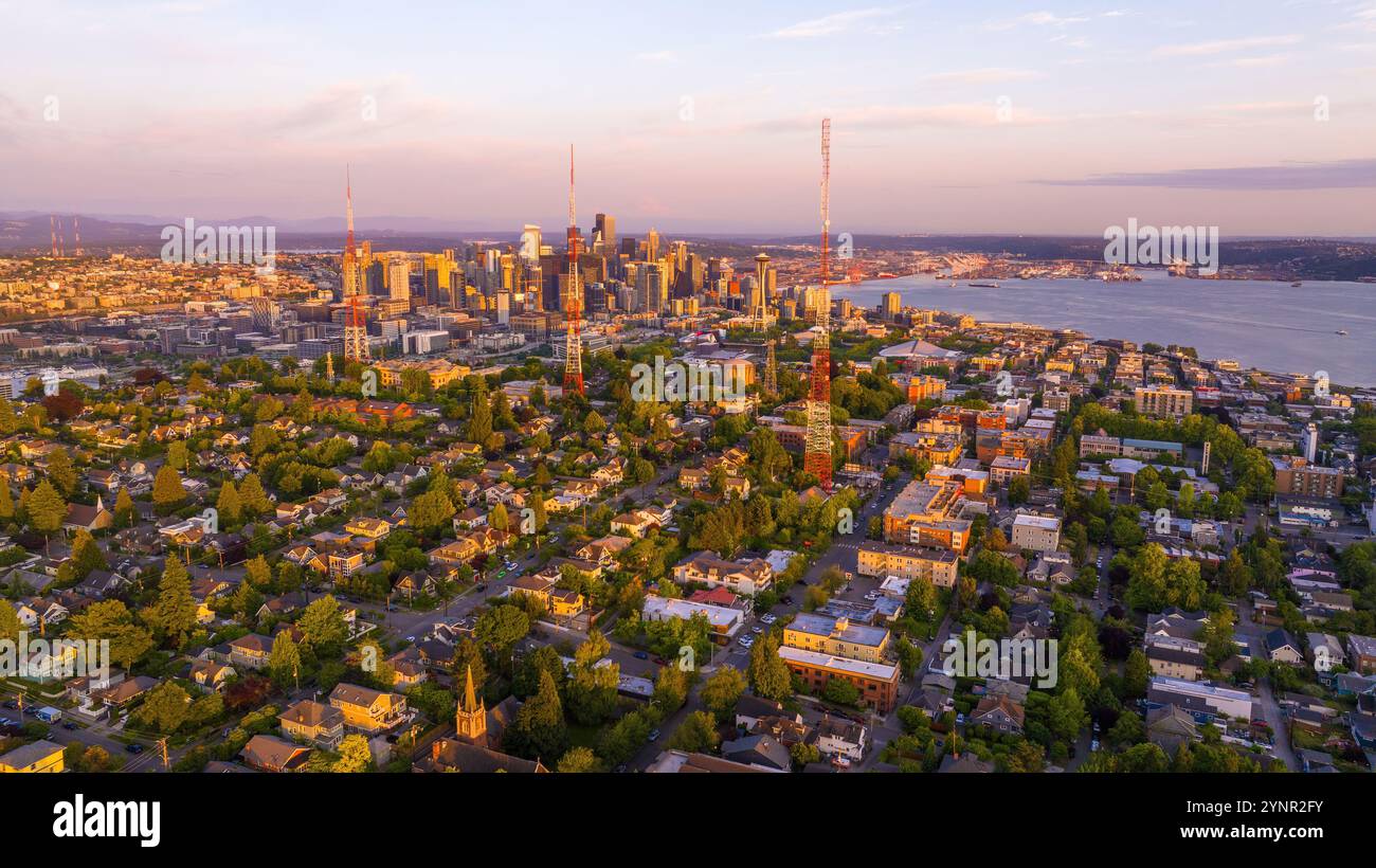 Aerial Seattle and Queen Anne Hill Afternoon Light Stock Photo - Alamy