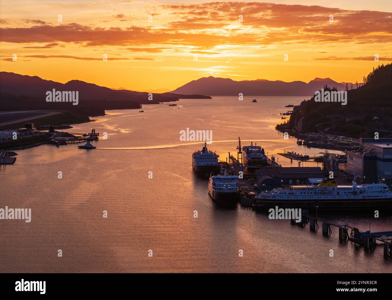 Aerial Alaska Channel in Ketchikan Sunset Stock Photo - Alamy