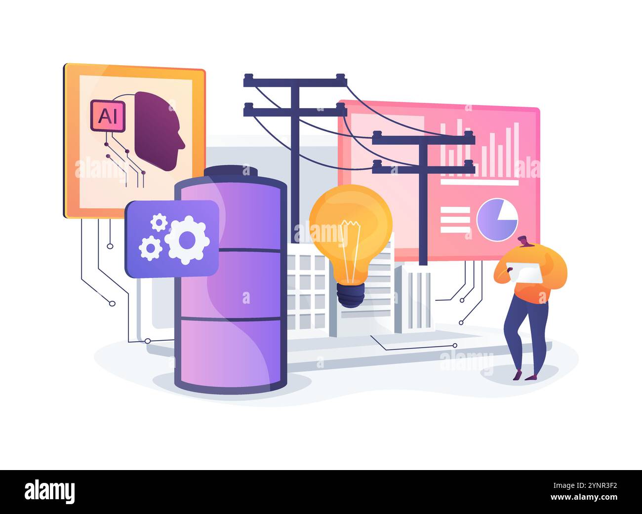 AI-Enhanced Energy Grid Management abstract concept vector illustration ...