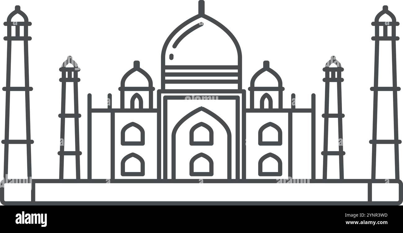 Taj mahal linear symbol. Asian tourism symbols isolated on white ...