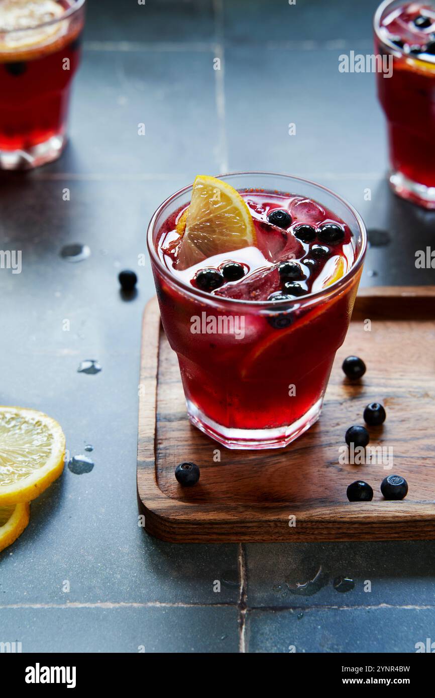 Blueberry Lemon Smash Drink and Prep Stock Photo - Alamy