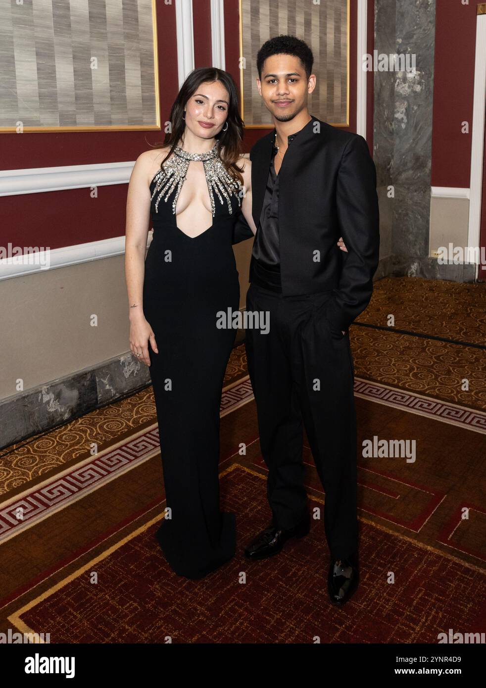 Juliana Aiden Martinez wearing dress by Pamella Roland and Rhenzy Feliz ...