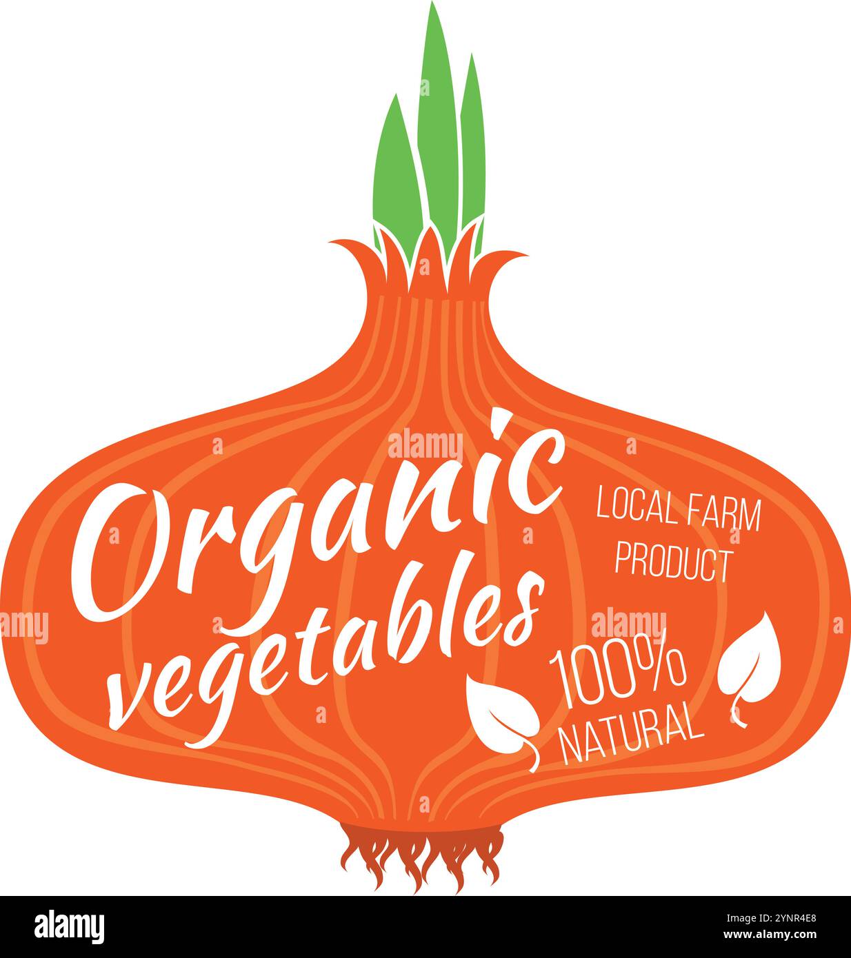 Organic vegetables emblem in onion shape. Local products isolated on ...