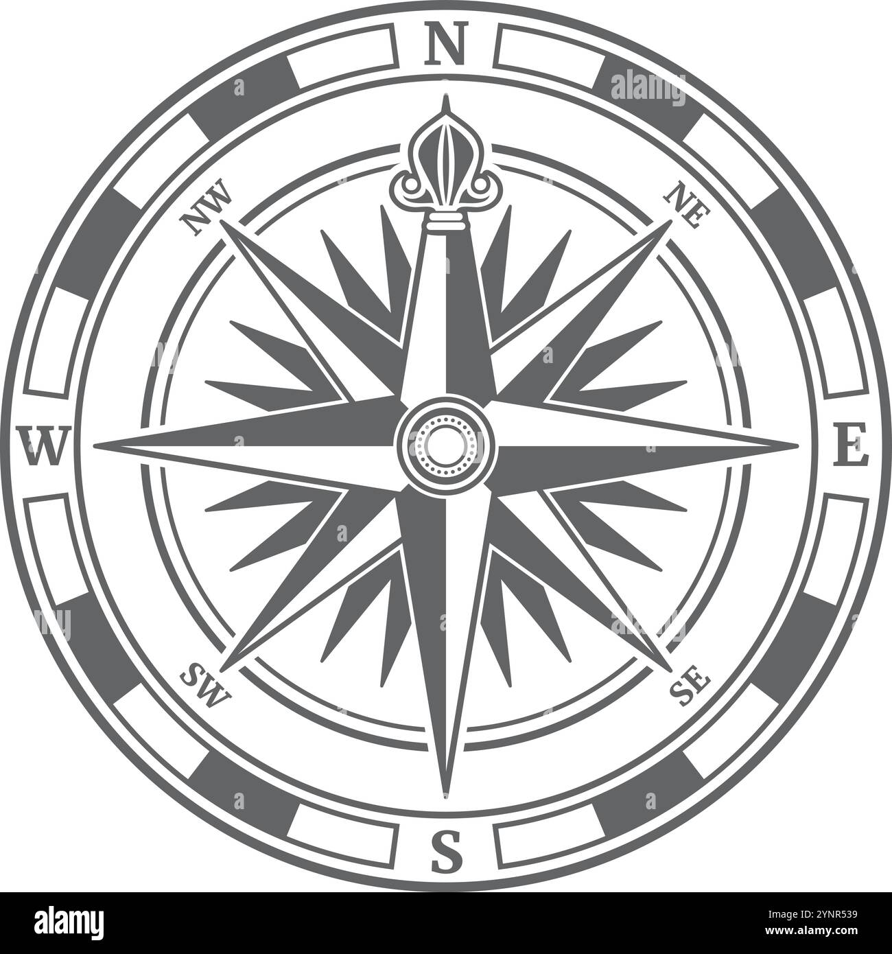 Wind rose symbol. Black compass direction star isolated on white ...