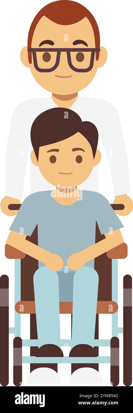 Doctor push patient wheelchair. Cartoon medical care isolated on white ...