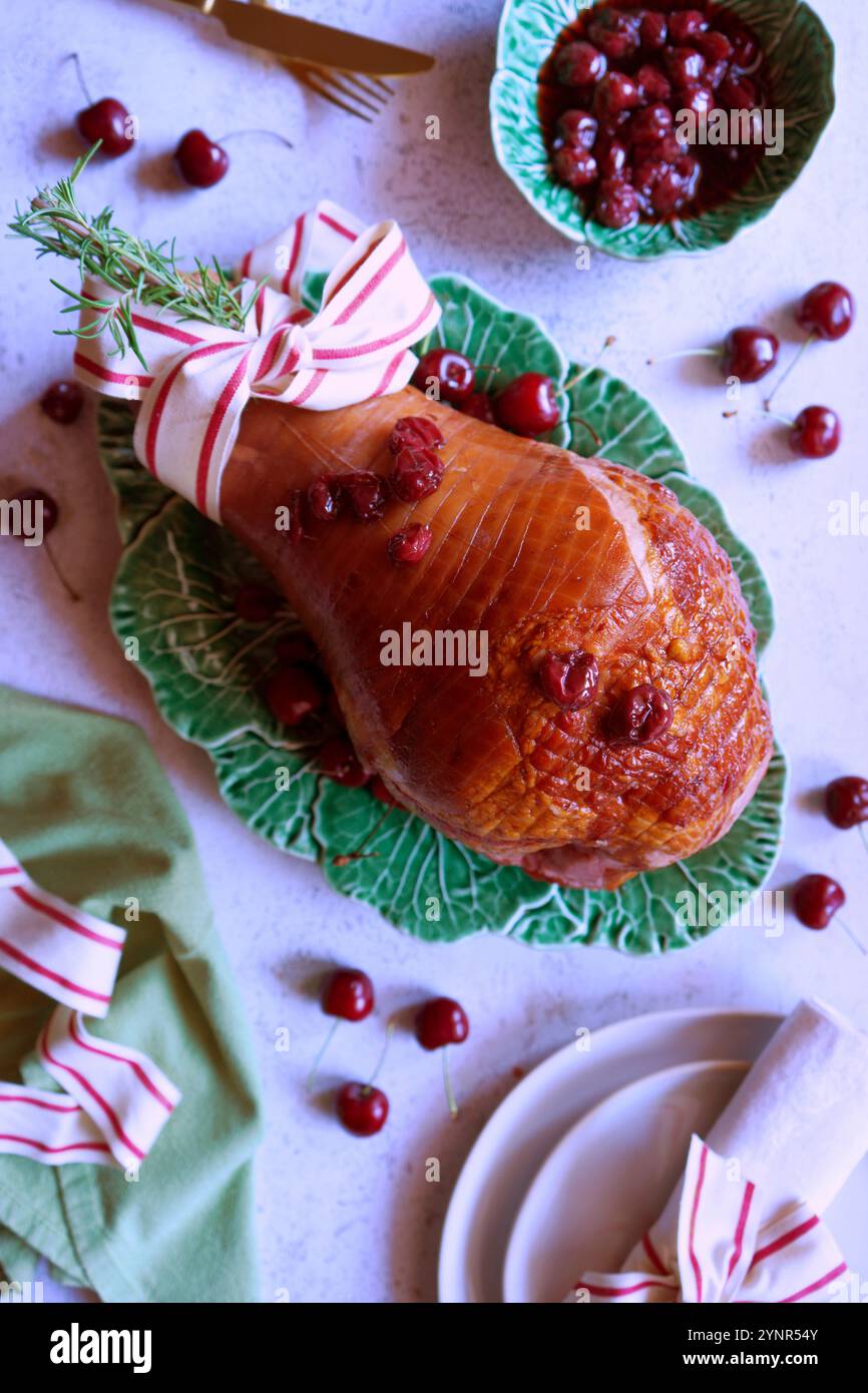 Baked Ham with Cherry and Maple Syrup Glaze Stock Photo - Alamy