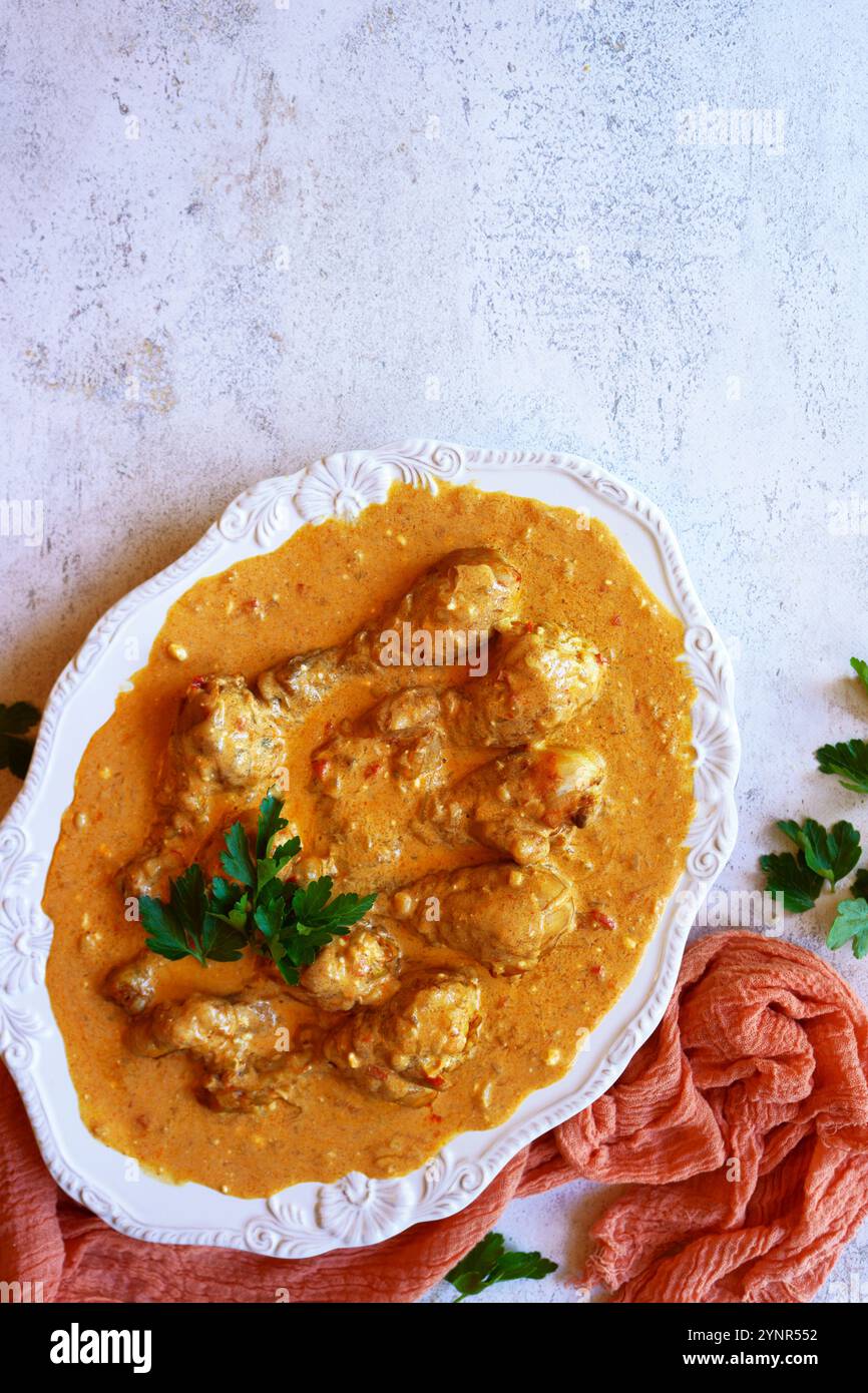 Traditional Hungarian Chicken Paprikash with Copy Space Stock Photo - Alamy