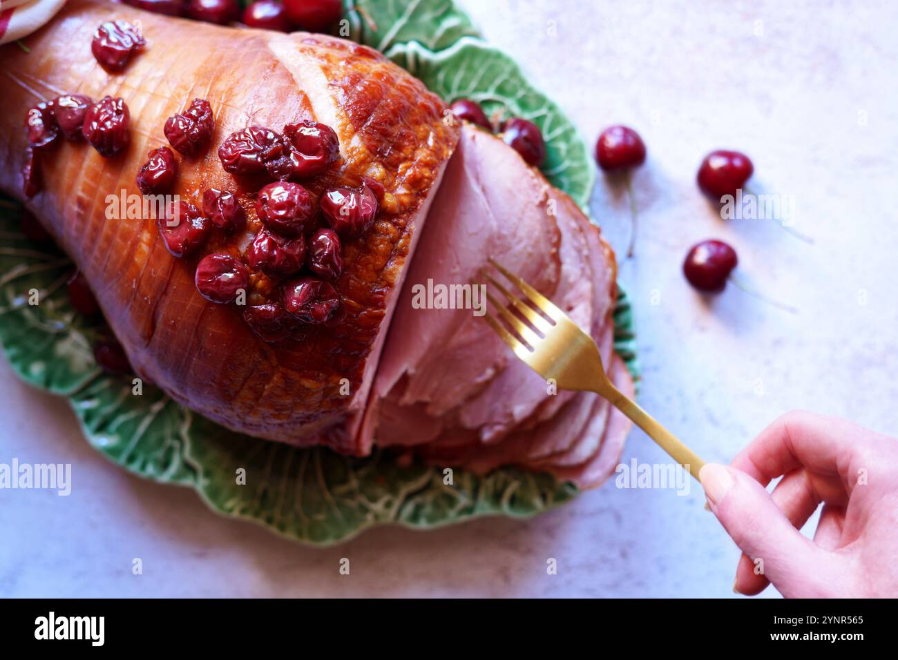 Baked Ham with Cherry and Maple Syrup Glaze Stock Photo - Alamy