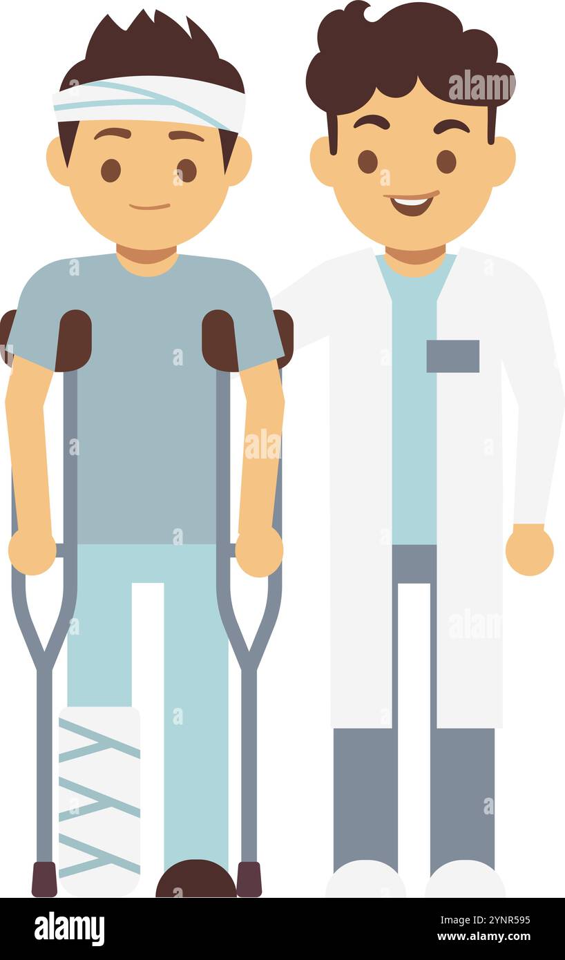 Doctor help injured patient. Rehabilitation cartoon icon isolated on ...