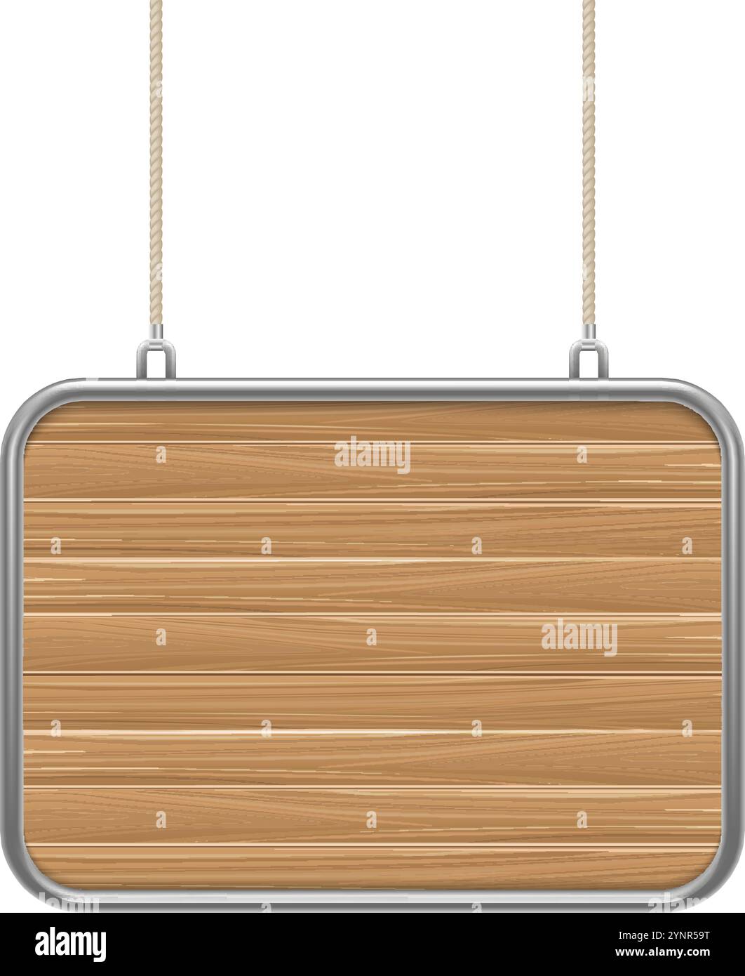 Wooden sign hanging on ropes. Realistic board template isolated on ...