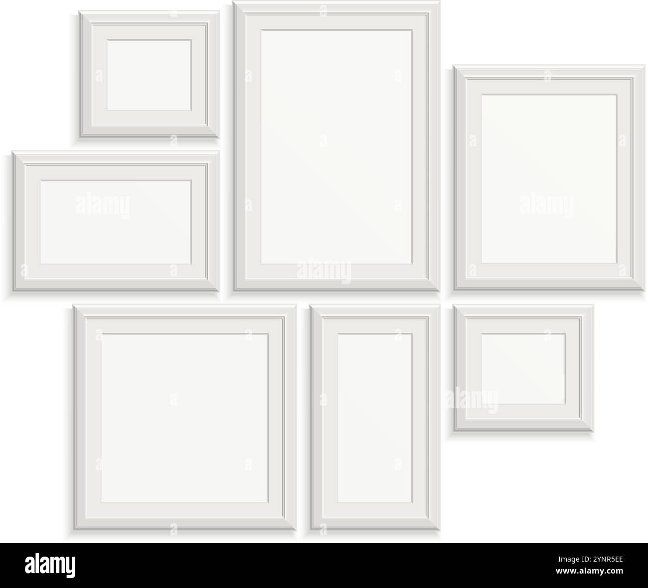 Picture frames group. Blank wall decoration mockup isolated on white ...