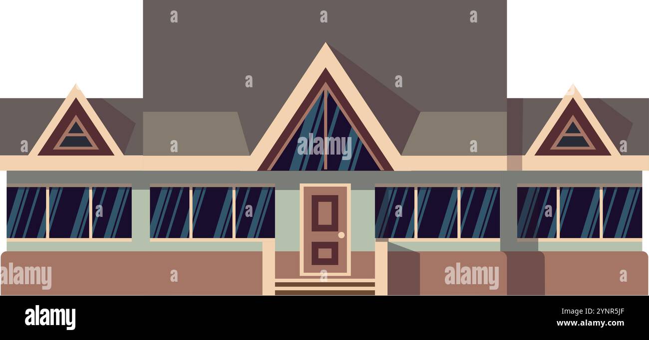 Villa front. Cartoon house exterior. Building facade isolated on white ...