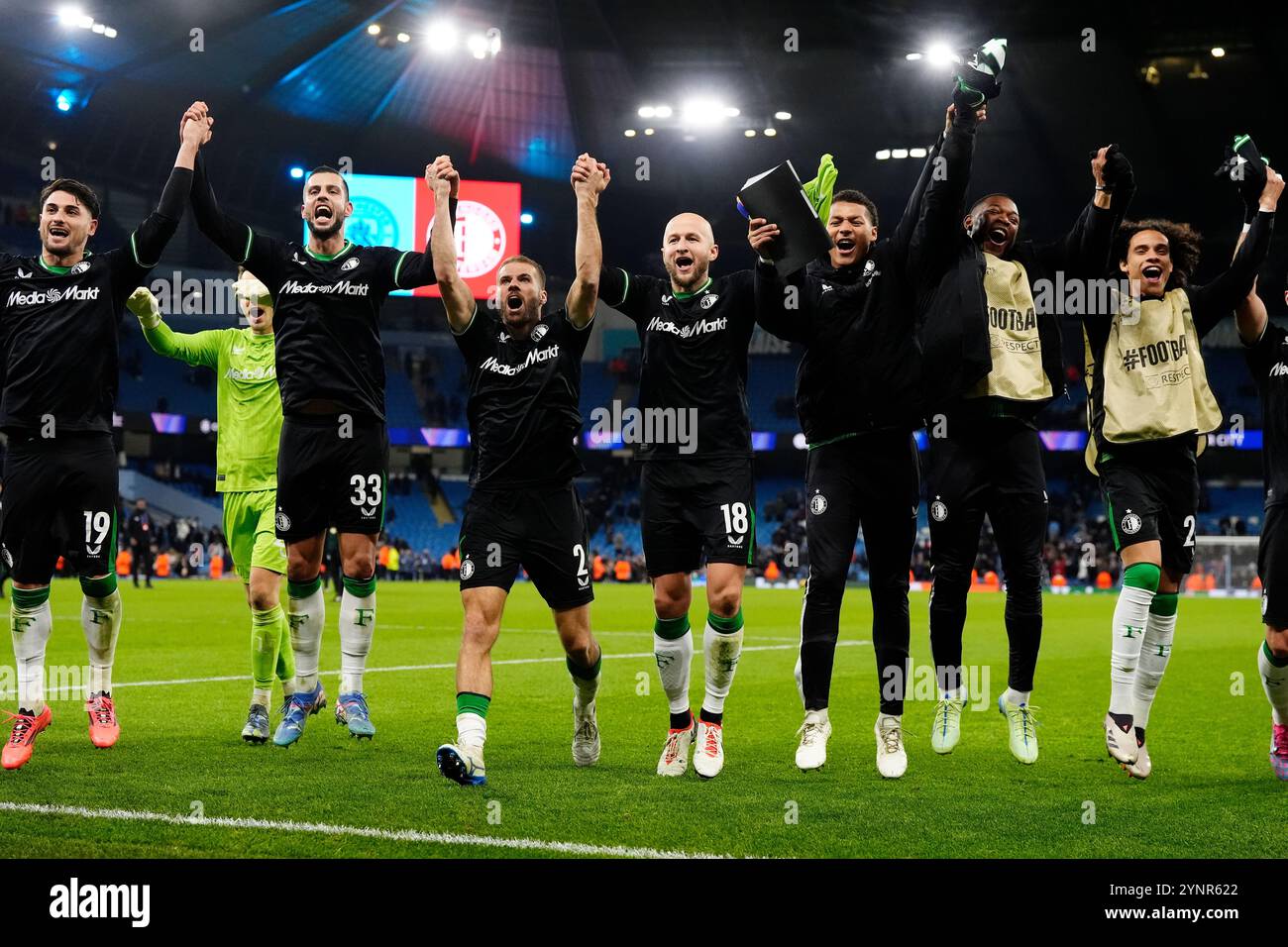 Feyenoord's David Hancko (second left), Bart Nieuwkoop (third left ...