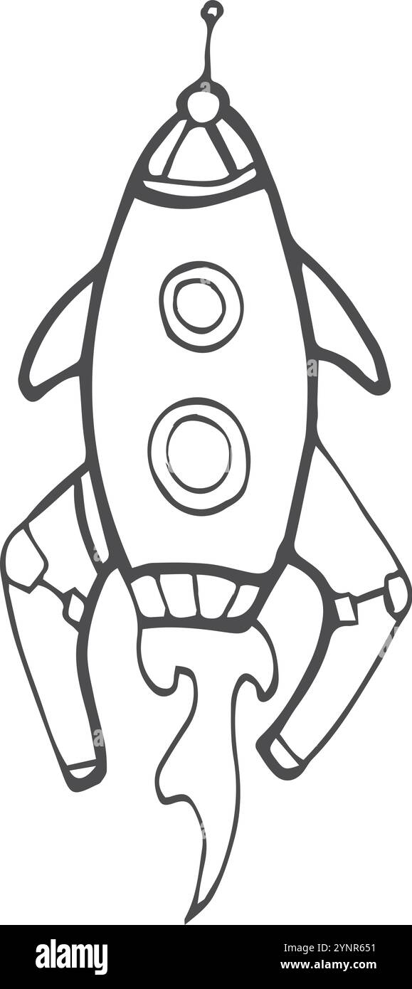 Rocket doodle. Hand drawn spaceship. Space science isolated on white ...