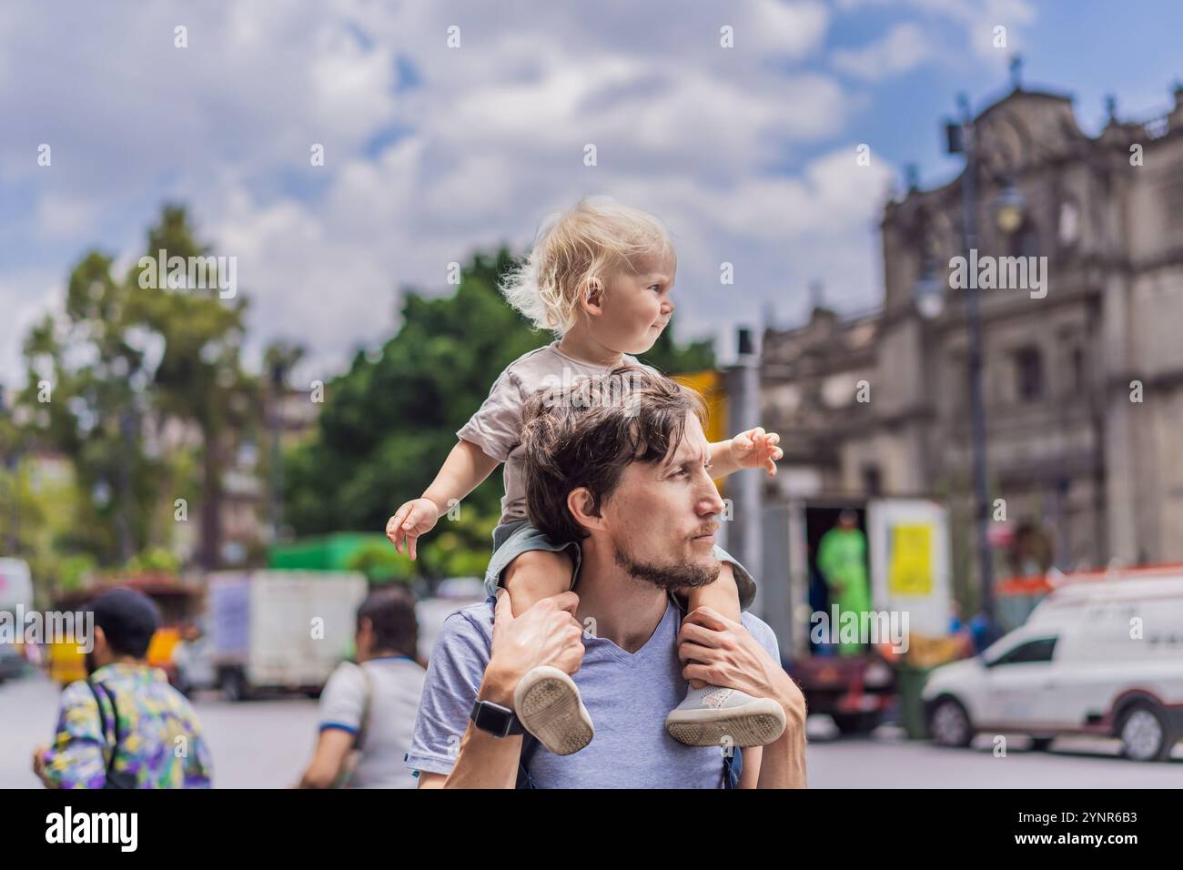 Father and son therists in front of Catedral Metropolitana de la Ciudad ...