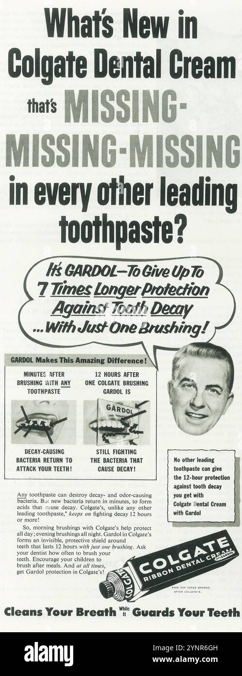 1955 Colgate Ribbon Dental Cream Toothpaste ad - Gardol protection ...