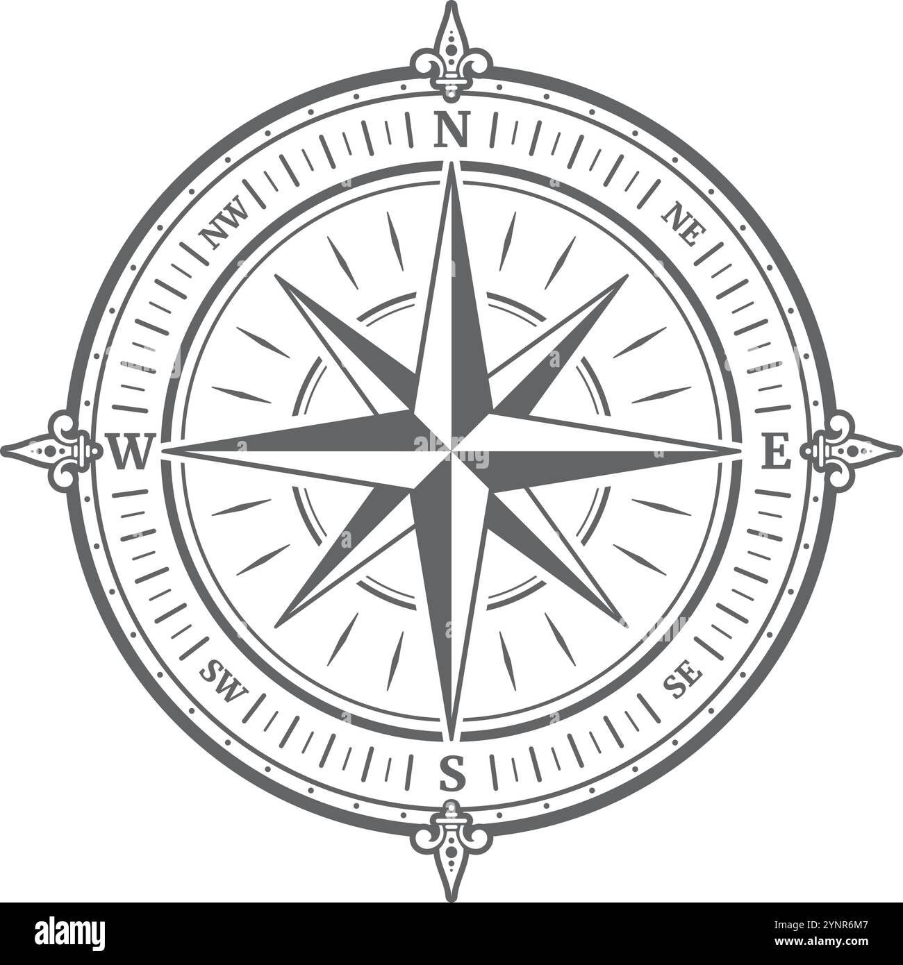 Vintage navigation symbol. Compass world side arrows isolated on white ...