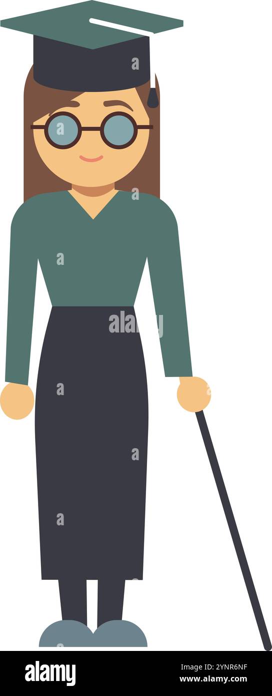 Blind female student. Smart disabled cartoon woman isolated on white ...