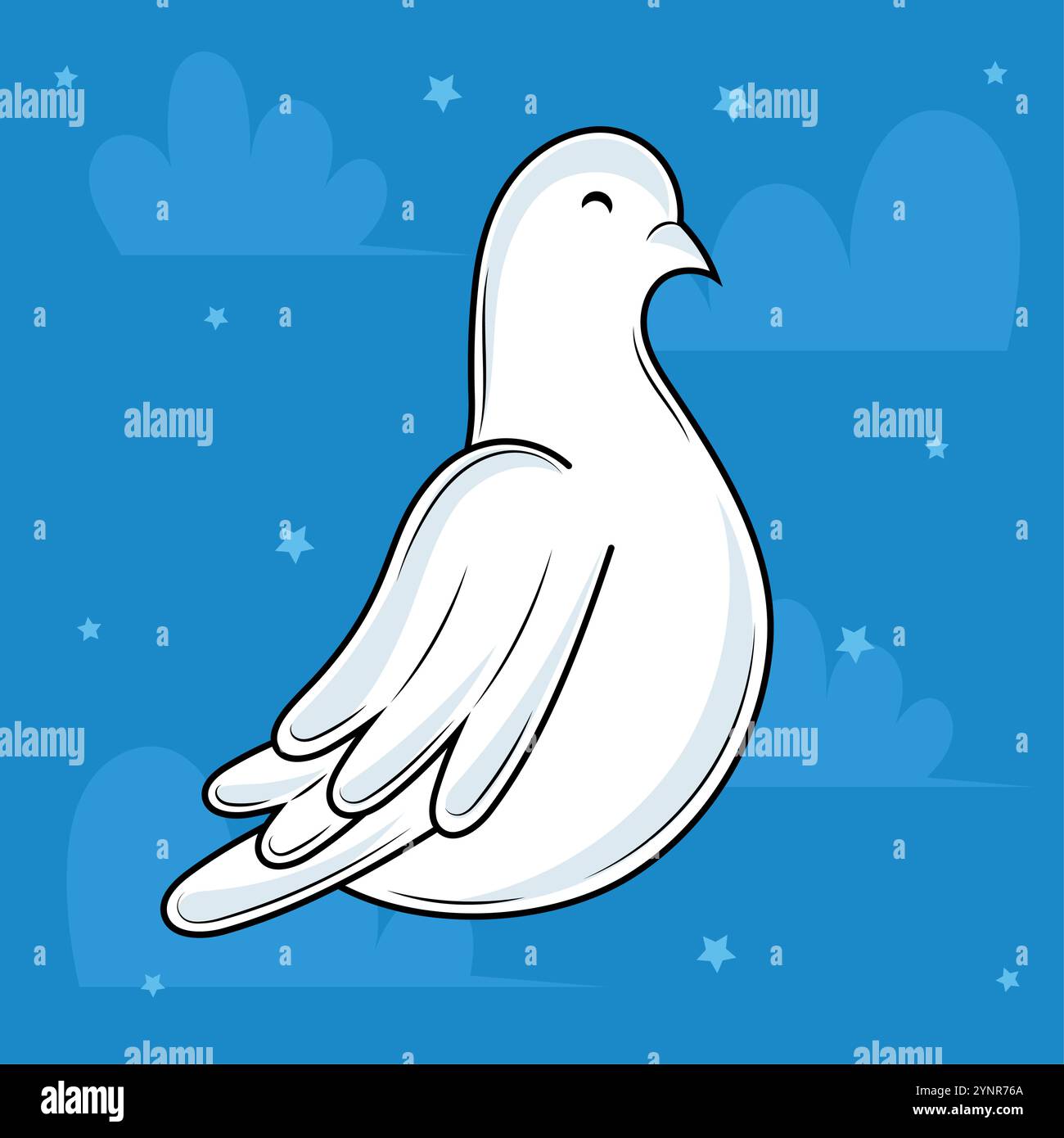 Illustration of a calm white dove on a soft blue sky background ...