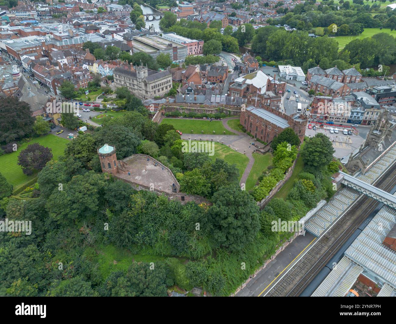 Aerial view of Chester Castle: Agricola Tower and Castle Walls, Chester ...