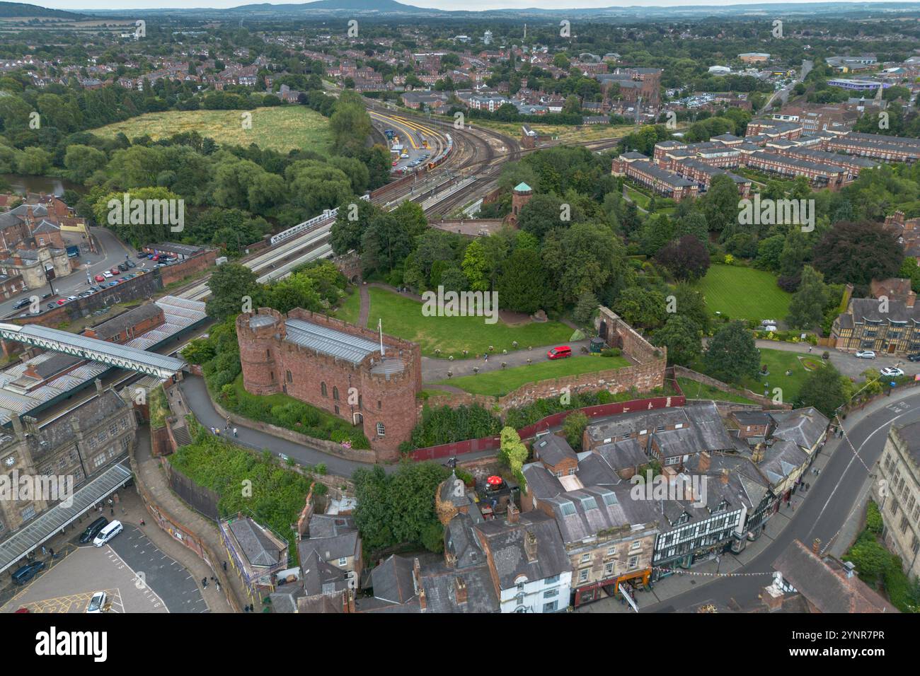 Aerial view of Chester Castle: Agricola Tower and Castle Walls, Chester ...