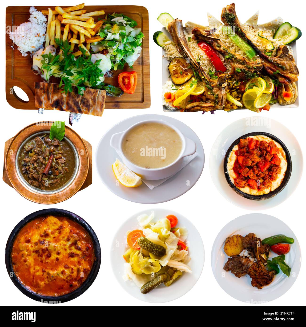Collage of popular Turkish authentic dishes isolated on white Stock ...