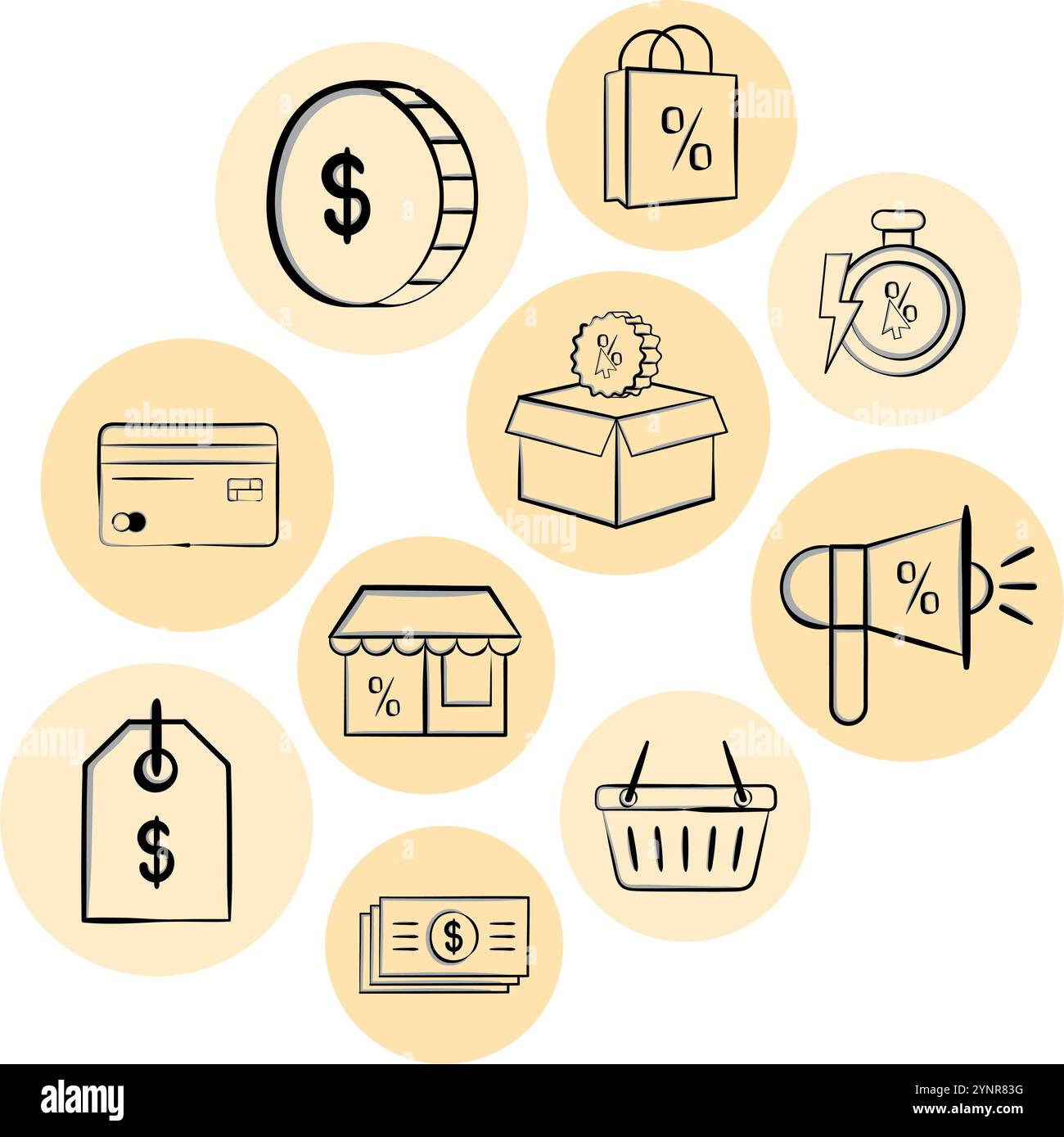 Minimal shopping icons surrounding storefront, Vector Stock Vector ...