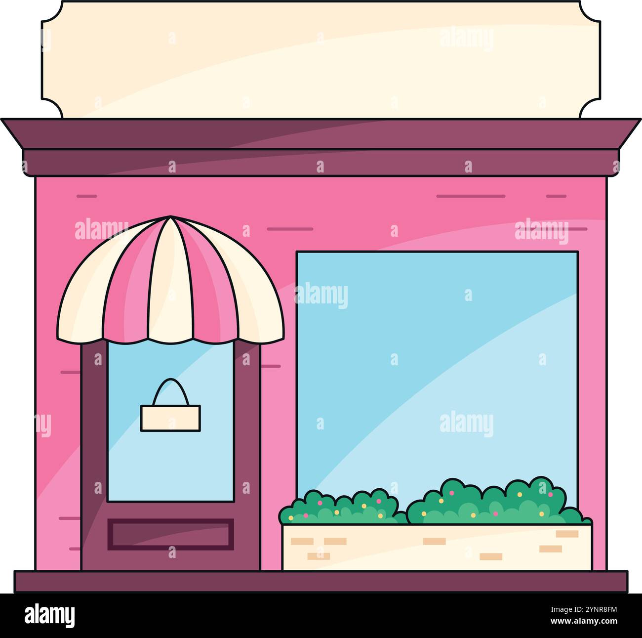 Pink storefront with awning and greenery, Vector Stock Vector Image ...