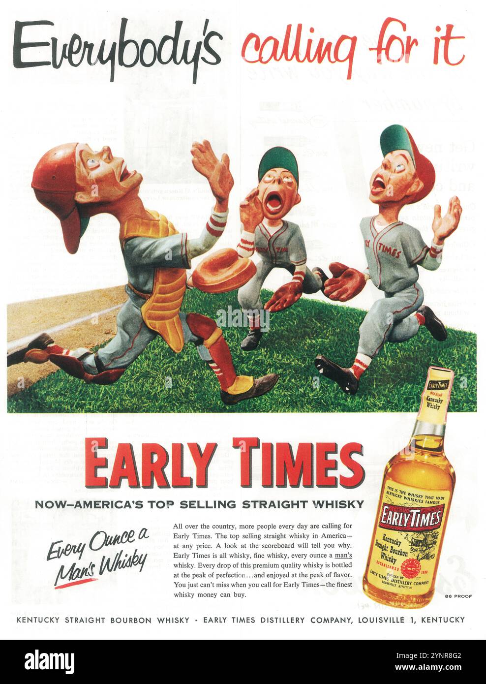 1954 Early Times Straight Whisky Ad - Cartoon Baseball Players Stock ...