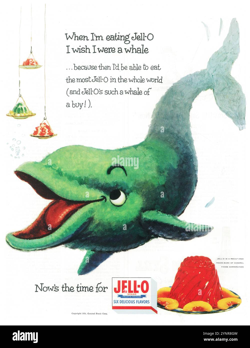 1954 Jell-o desserts ad.- General Foods Corporation - "I wish I were a ...