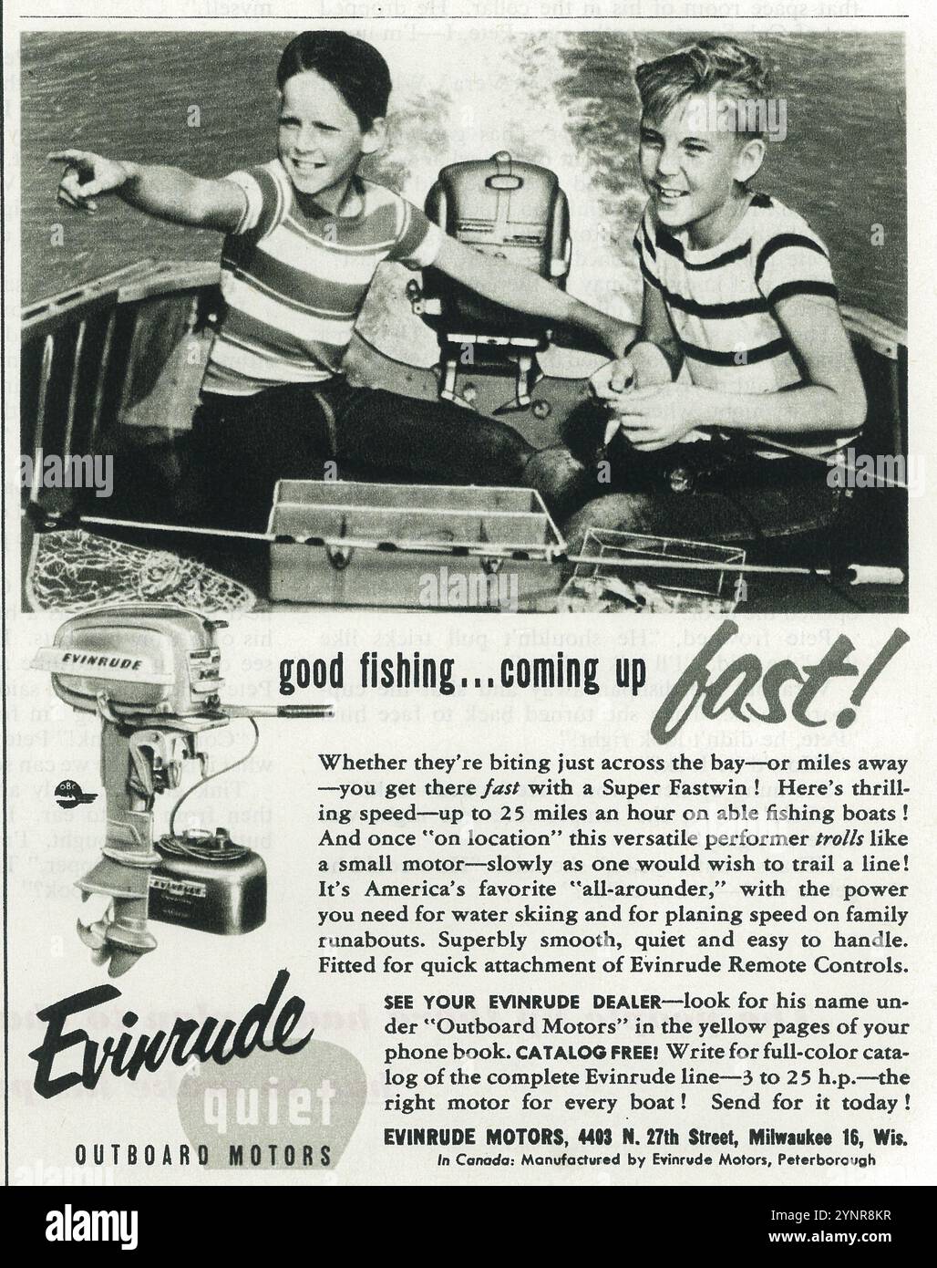 1954 Evinrude Outboard Motor Ad Stock Photo - Alamy
