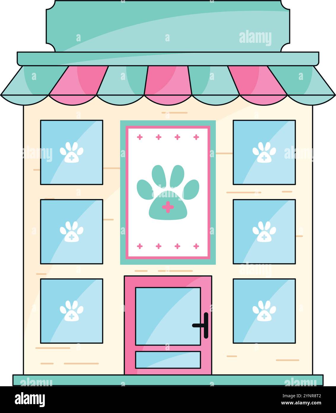 Veterinary clinic facade with paw sign, Vector Stock Vector Image & Art ...