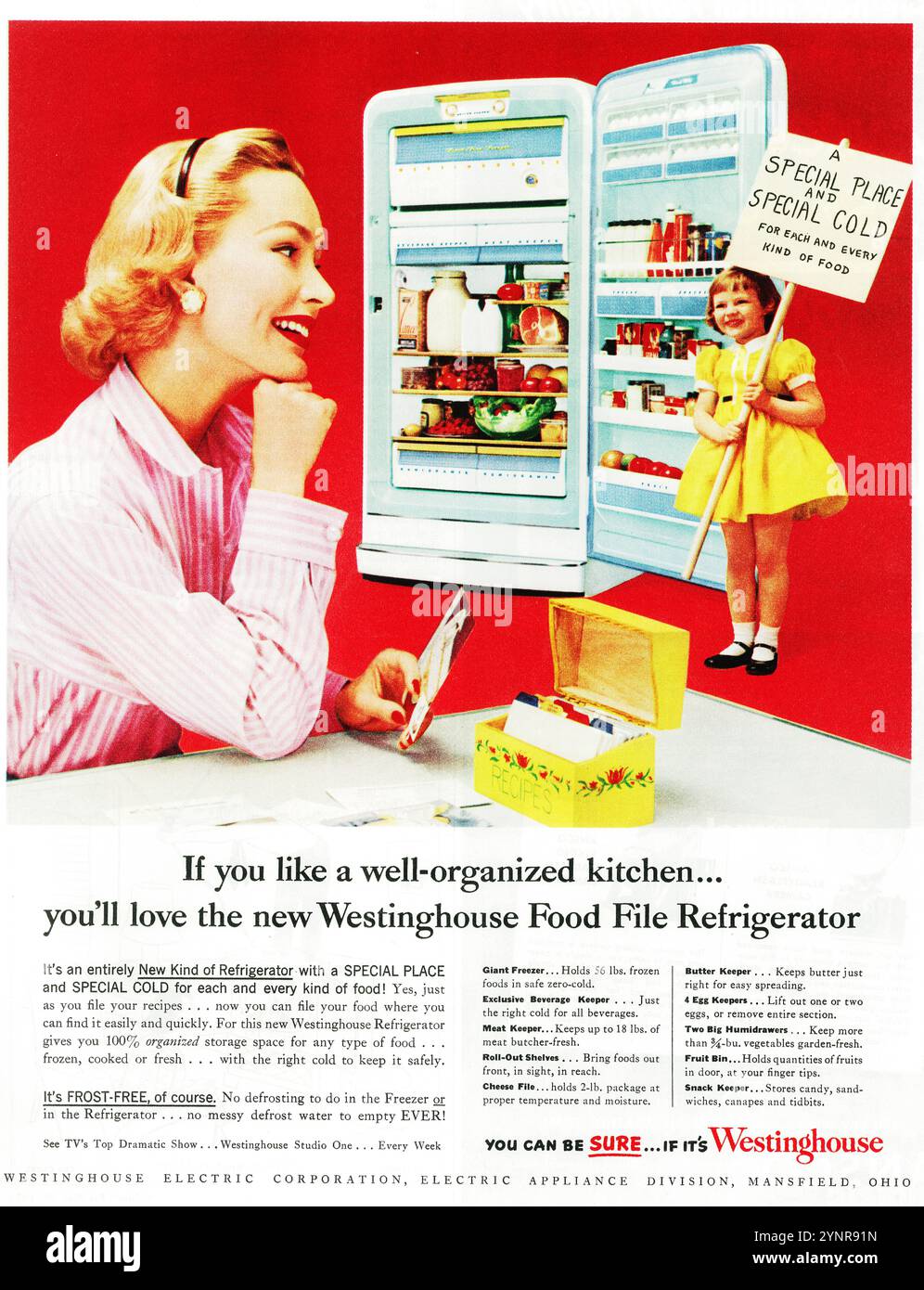 1954 Westinghouse Food File Refrigerator Ad Stock Photo - Alamy