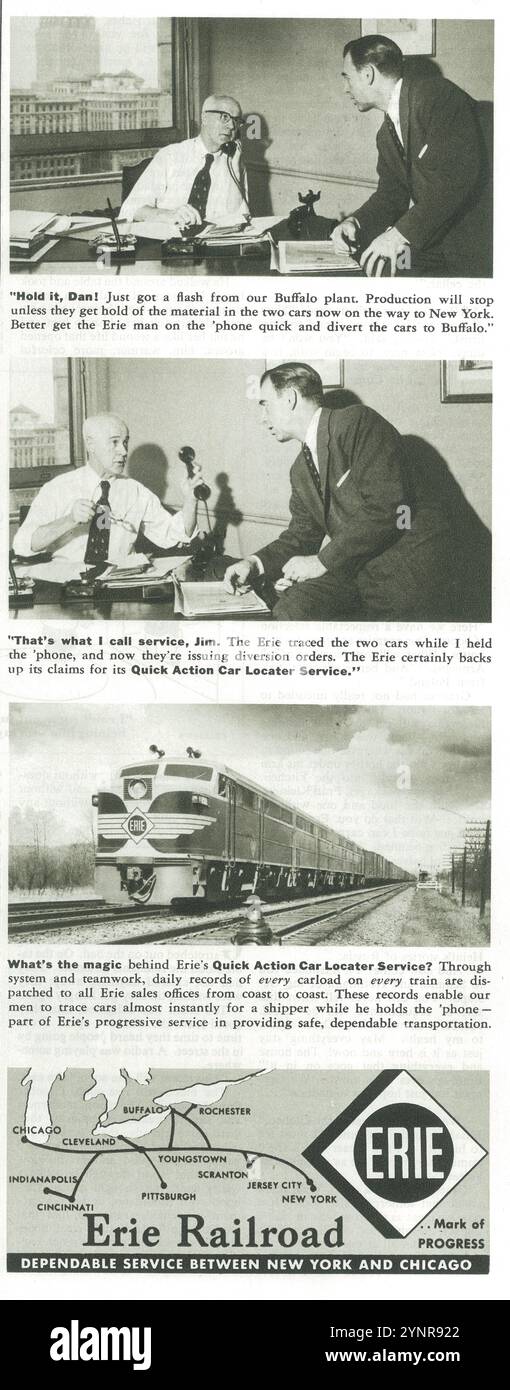 1954 Erie Railroad Ad - "Quick action car locater service Stock Photo ...