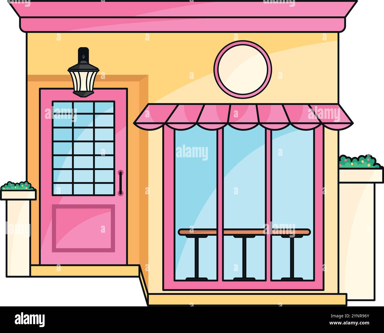 Yellow storefront with pink awning details, Vector Stock Vector Image ...