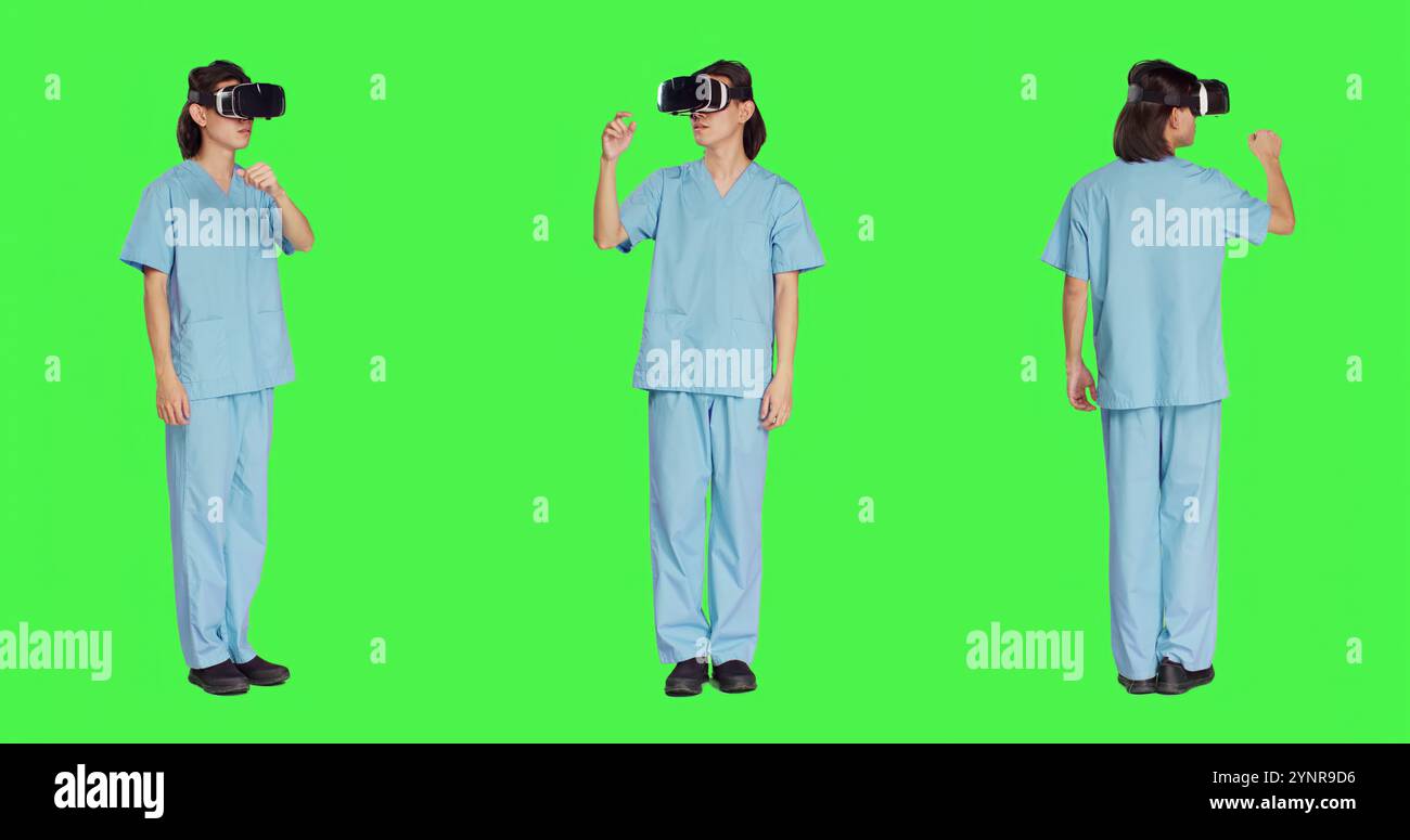 Operating with advanced 3d glasses, medical staff uses virtual reality ...