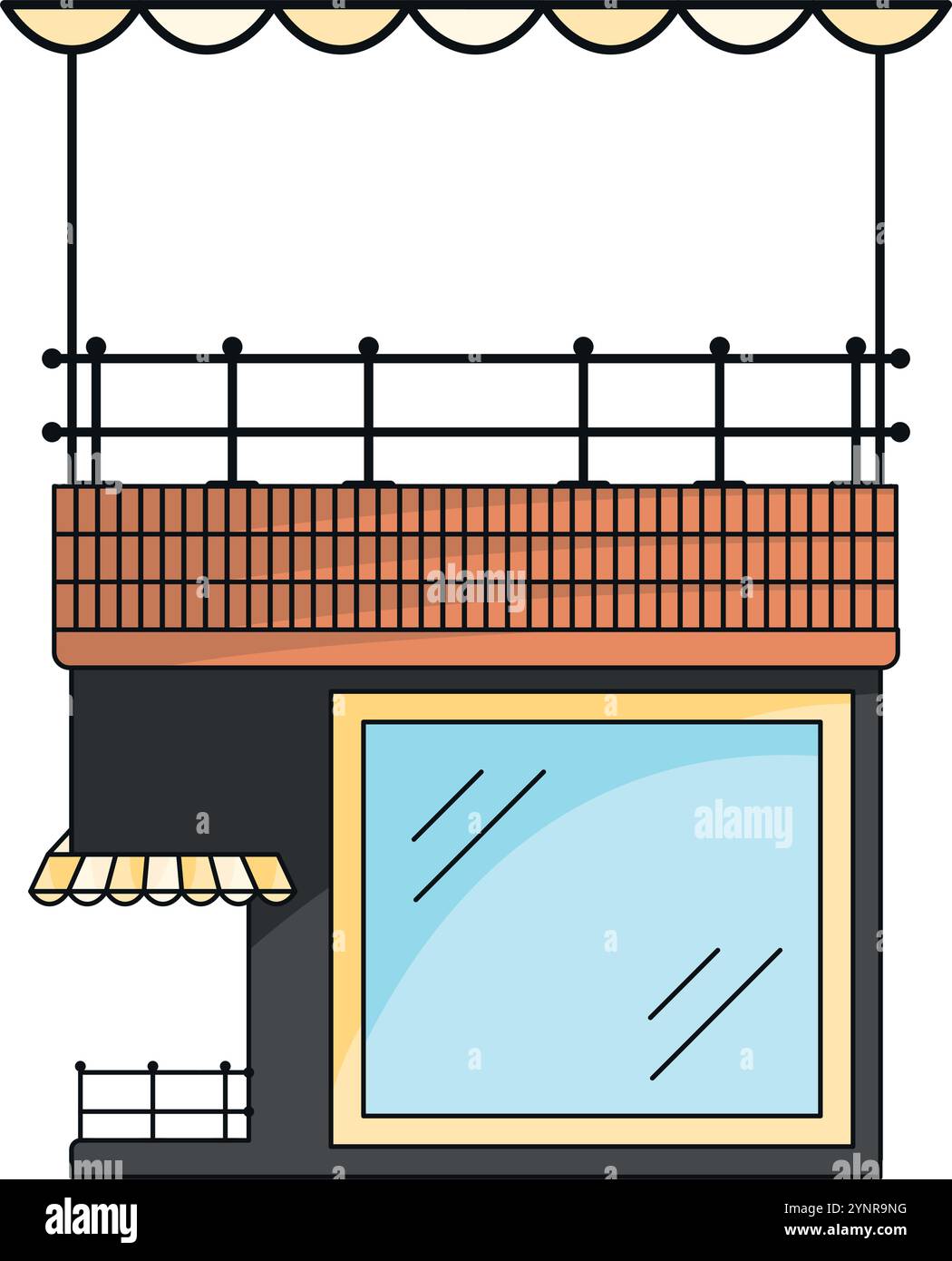 Modern building with terrace and stylish awnings, Vector Stock Vector ...
