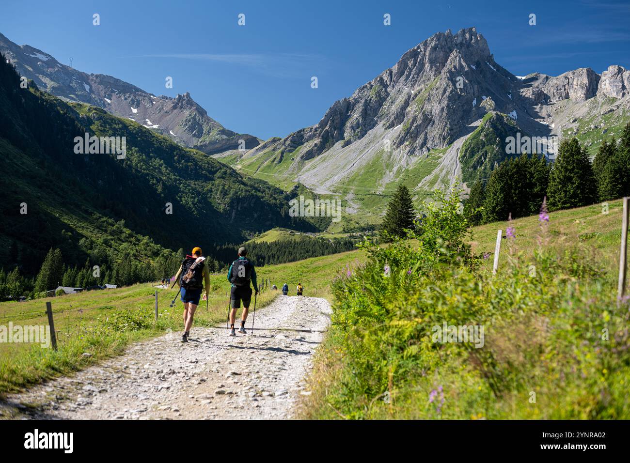 Two hikers are heading to the Aiguilles de la Penaz mountain in French ...