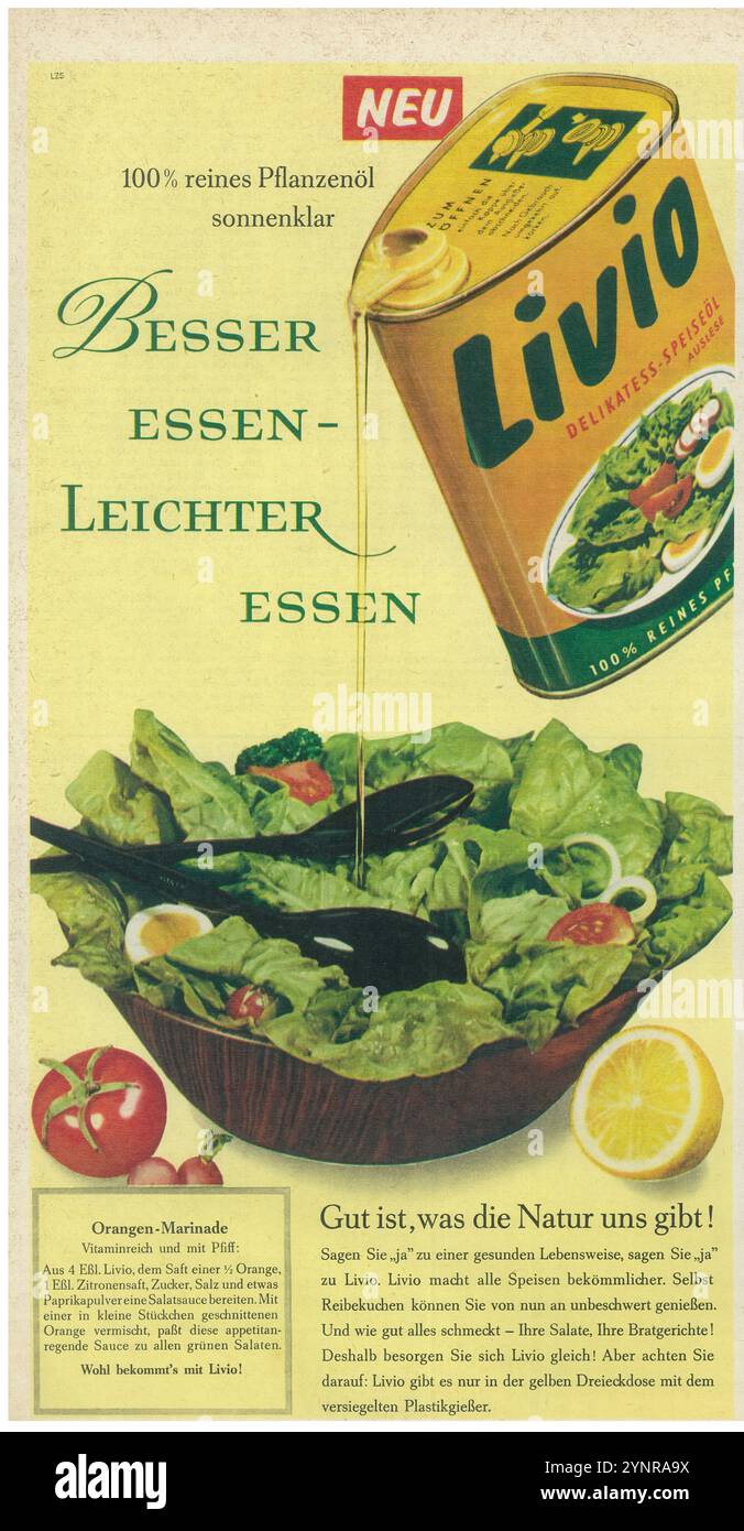 1961 Livio vegetable oil ad in a German magazine Stock Photo - Alamy