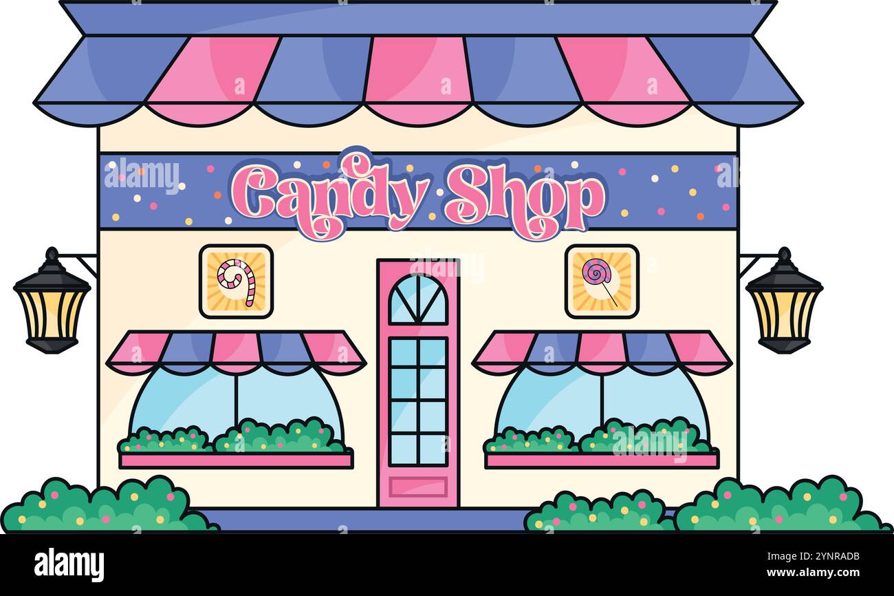 Colorful candy shop facade with decorations, Vector Stock Vector Image ...
