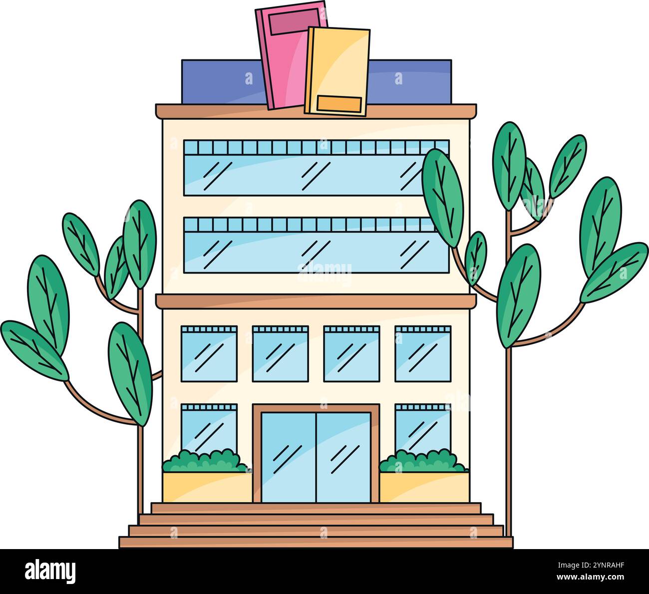 Modern educational building with rooftop books, Vector Stock Vector ...