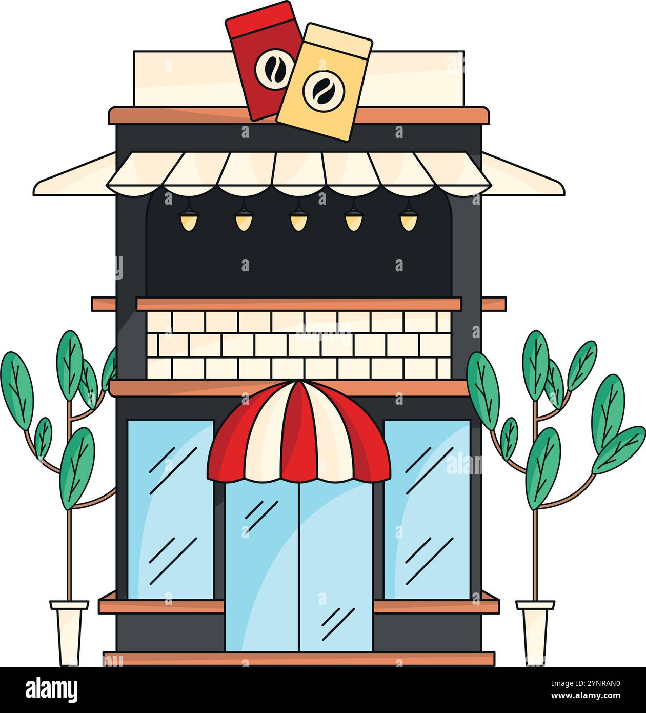 Trendy coffee shop with bold black design, Vector Stock Vector Image ...
