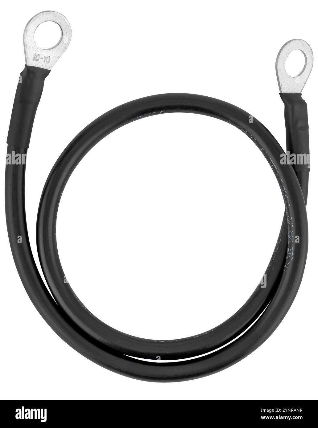 Insulated wire on ends with terminals, for battery on white background ...