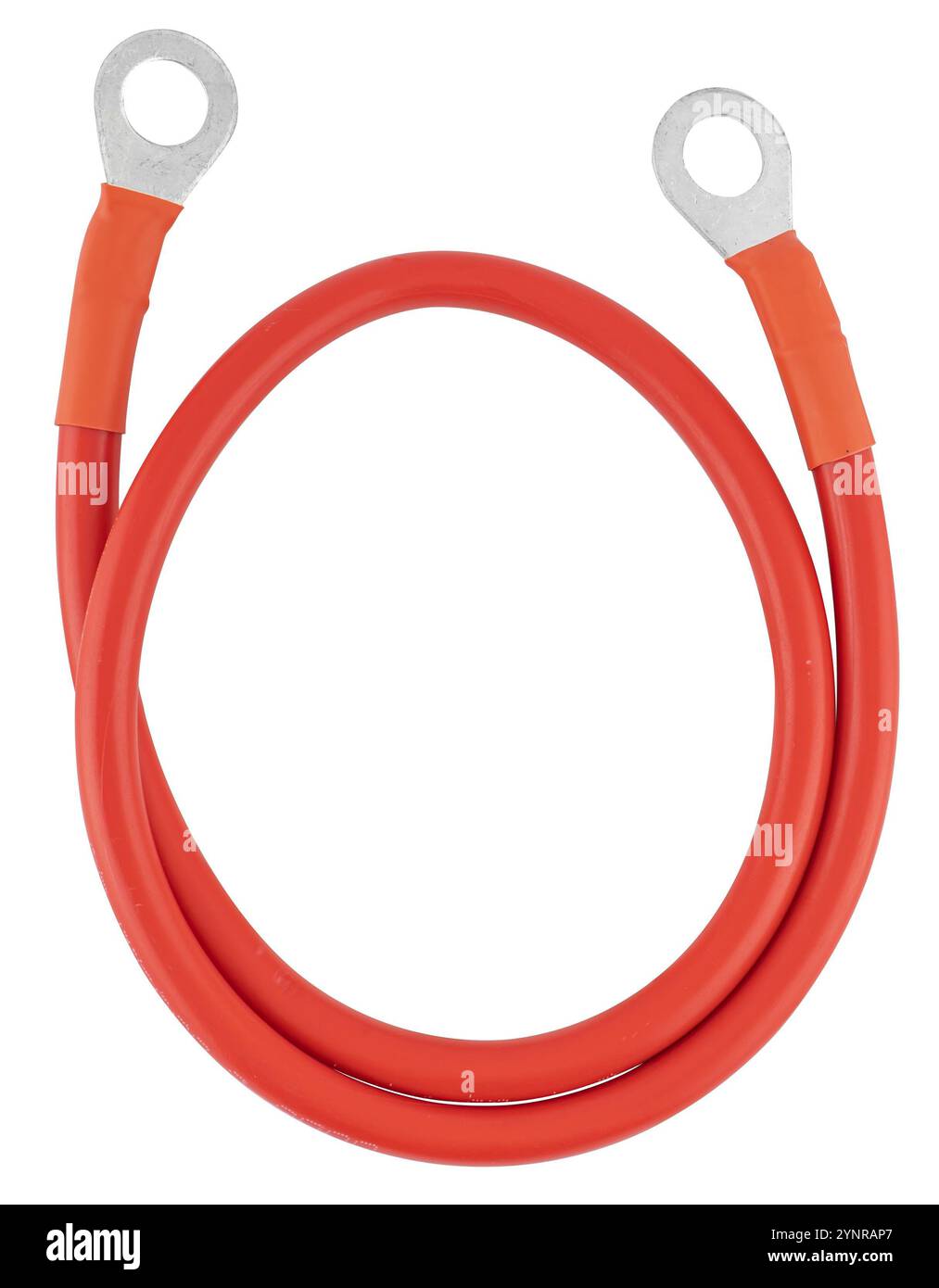 Insulated wire on ends with terminals, for battery on white background ...