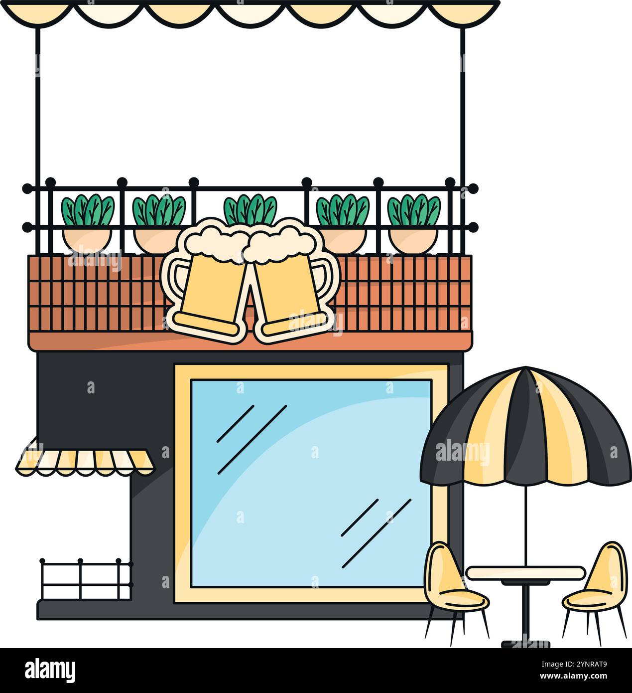 Cozy bar with rooftop seating and plants, Vector Stock Vector Image ...